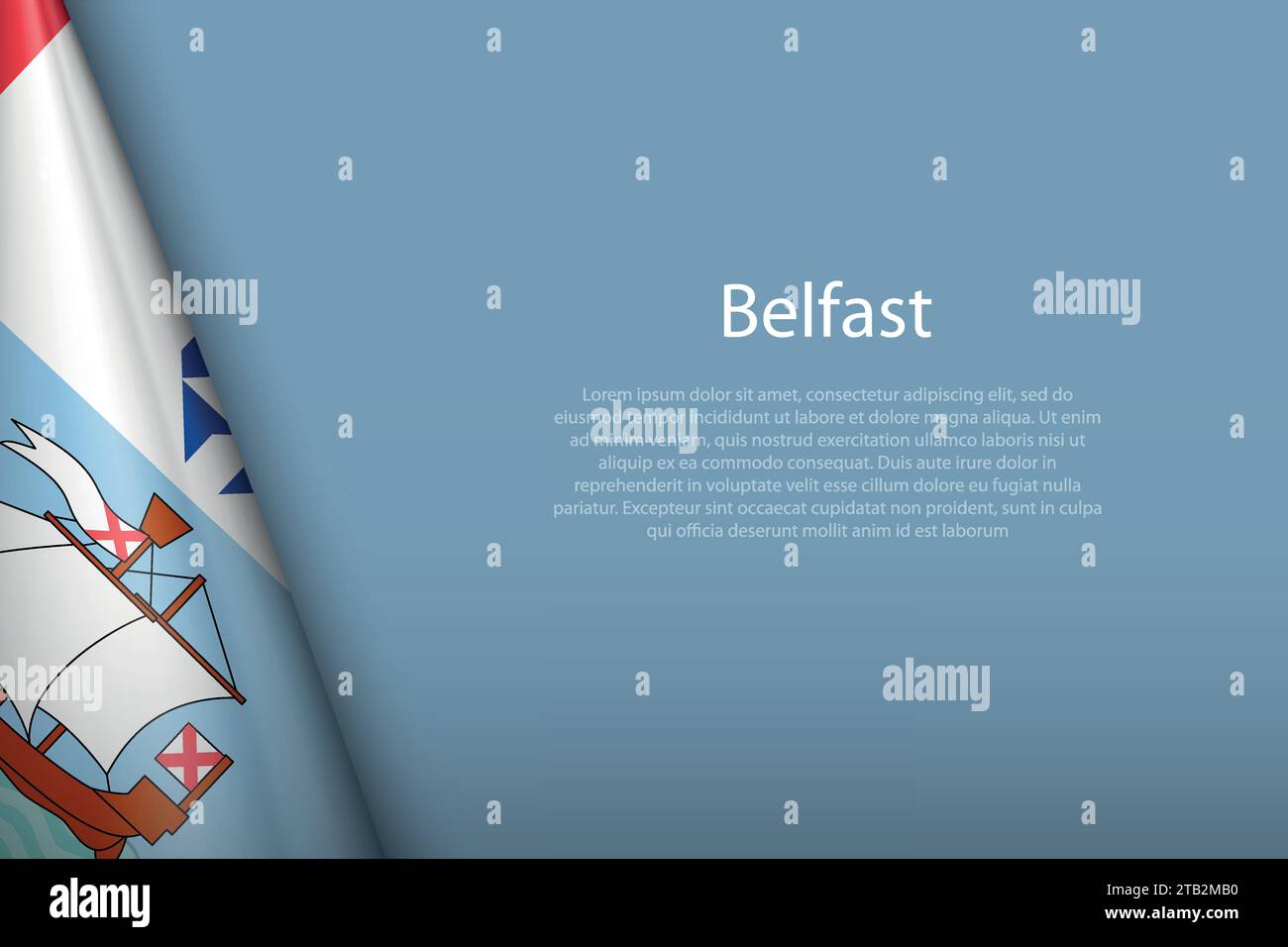3d flag of Belfast, is a city of Northern Ireland, isolated on background with copyspace Stock ...