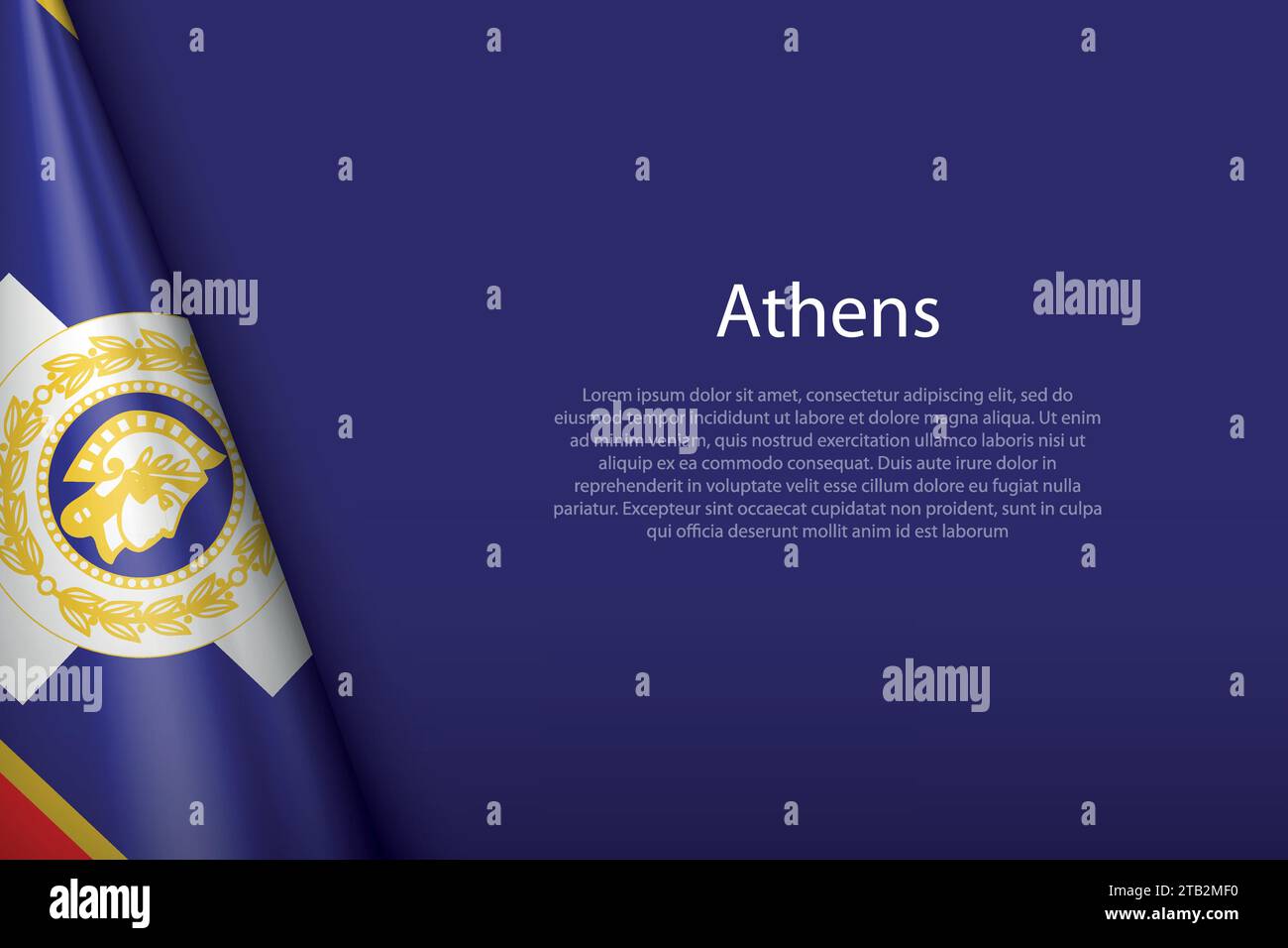 3d flag of Athens, is a city of Greece, isolated on background with ...