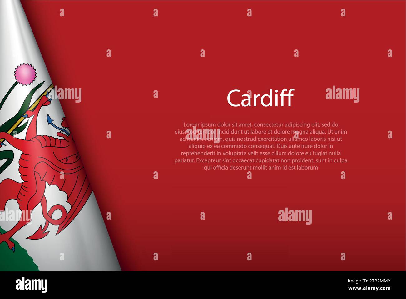 3d flag of Cardiff, is a city of Wales, isolated on background with ...