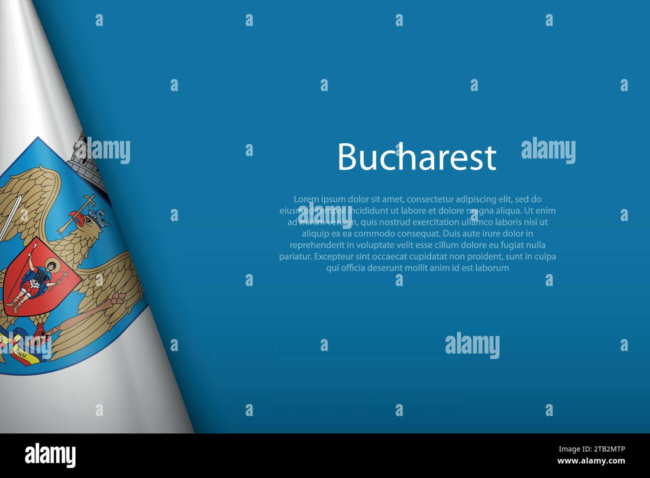 3d flag of Bucharest, is a city of Romania, isolated on background with ...