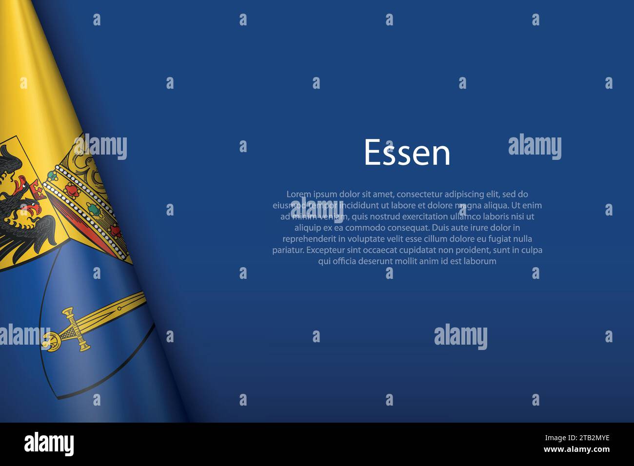 3d flag of Essen, is a city of Germany, isolated on background with ...