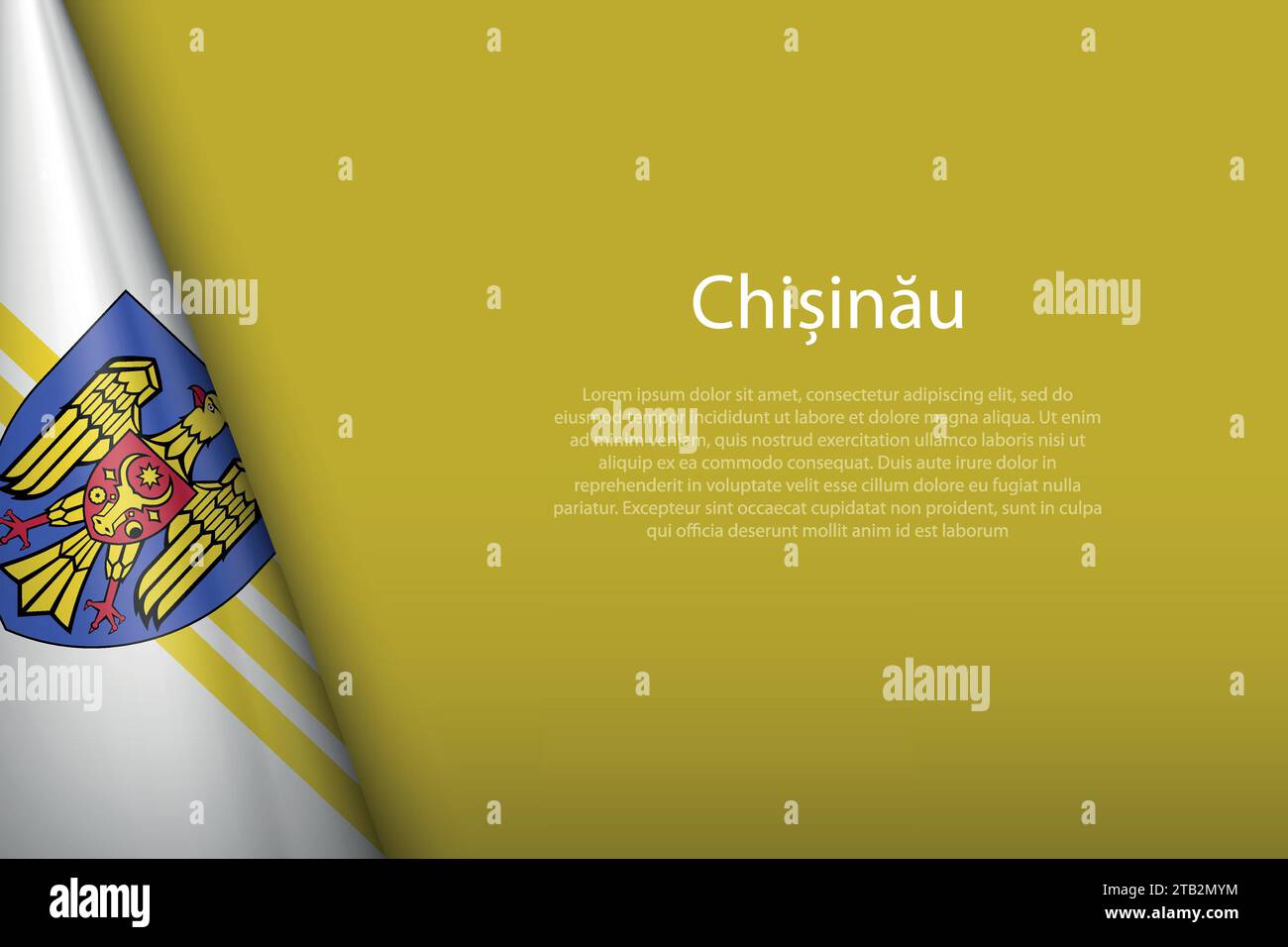 3d flag of Chisinau, is a city of Moldova, isolated on background with ...