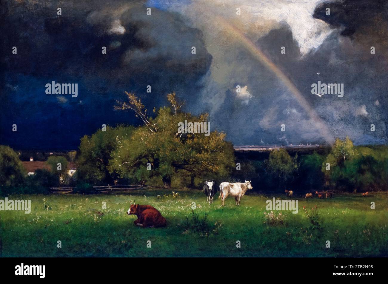 George Inness, The Rainbow, landscape painting in oil on canvas, 1878 ...