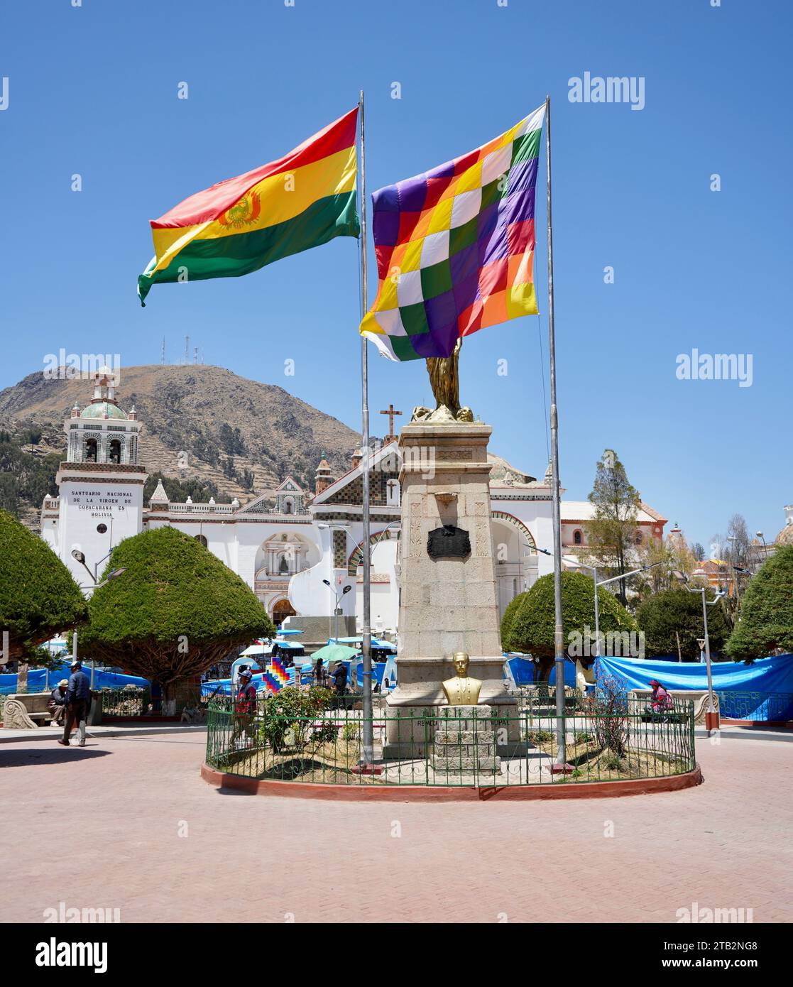 Colourful Bolivian Flags outside The Basilica of Our Lady of Copacabana ...