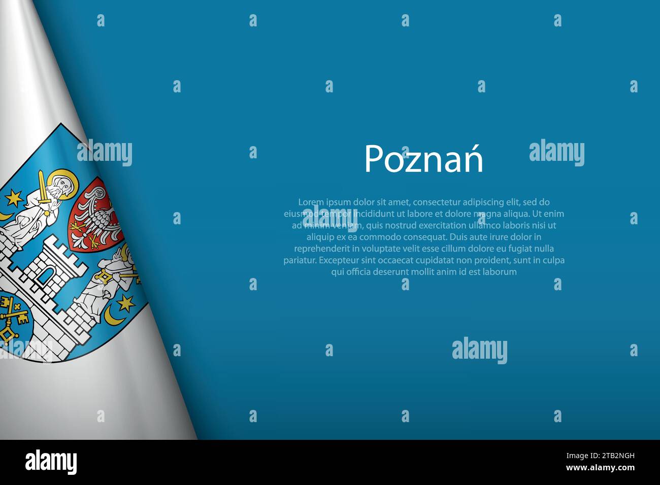 3d flag of Poznan, is a city of Poland, isolated on background with ...