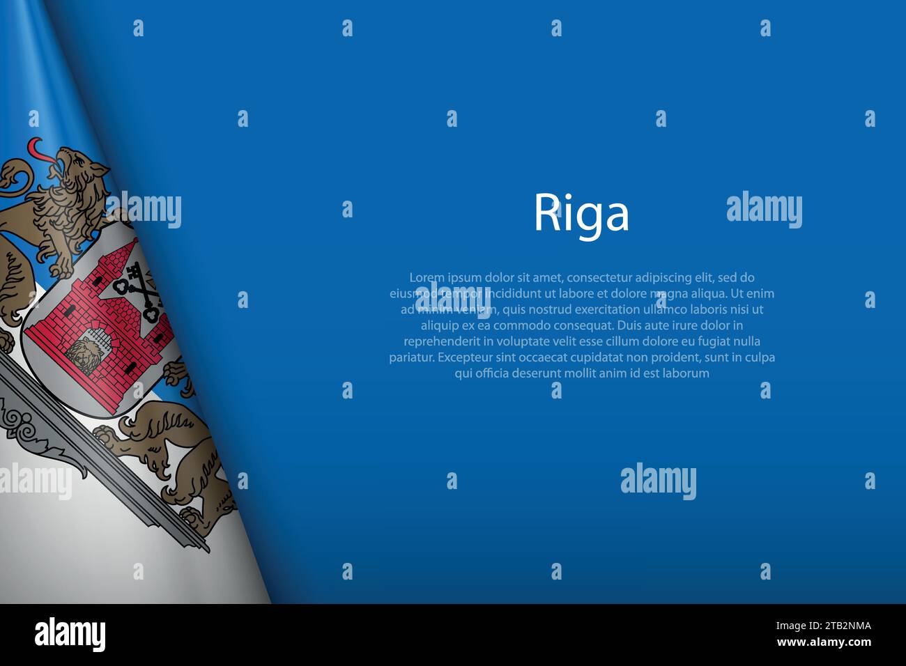 3d flag of Riga, is a city of Latvia, isolated on background with ...