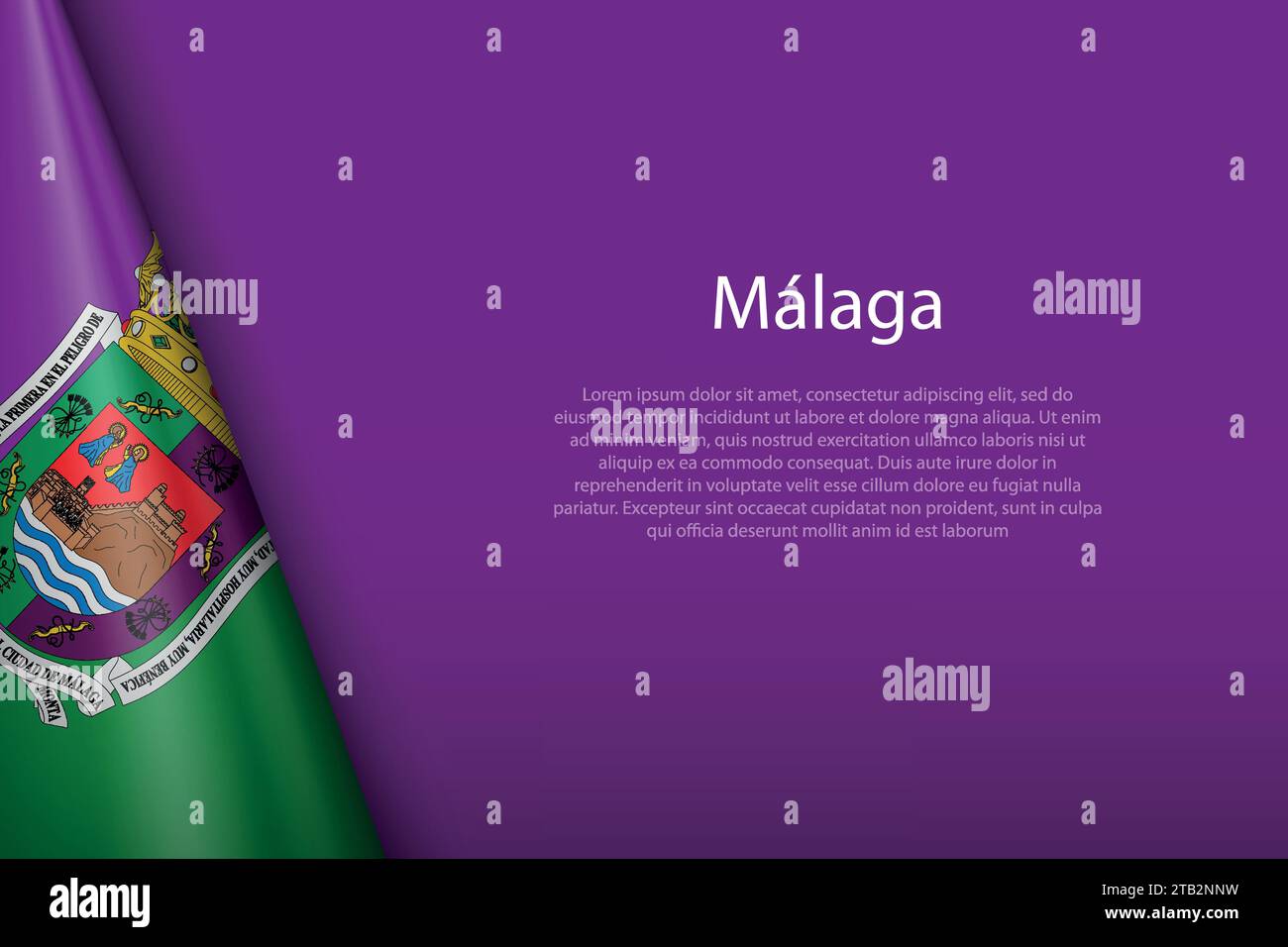 3d flag of Malaga, is a city of Spain, isolated on background with ...