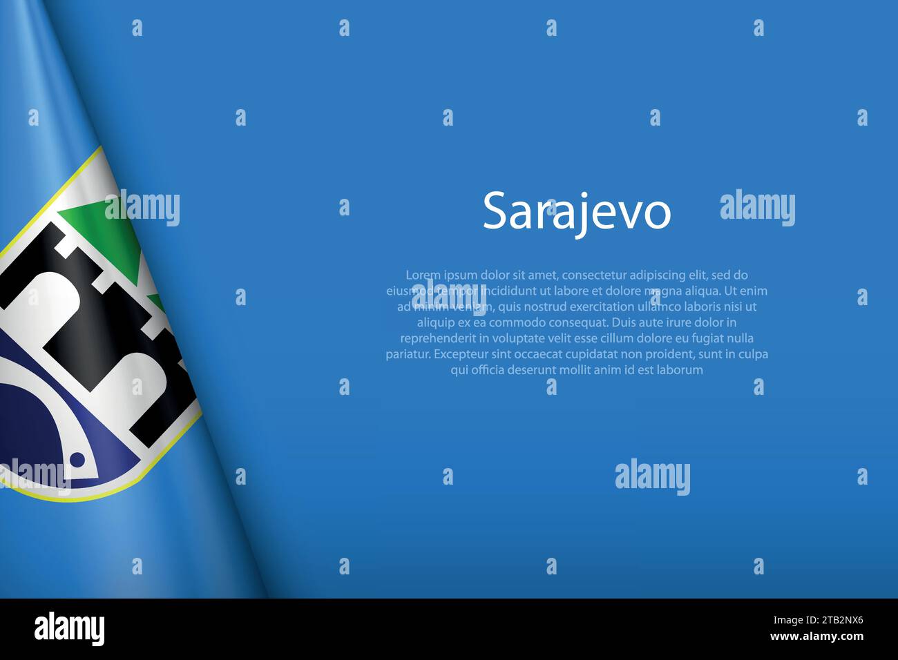 3d flag of Sarajevo, is a city of Bosnia, isolated on background with ...