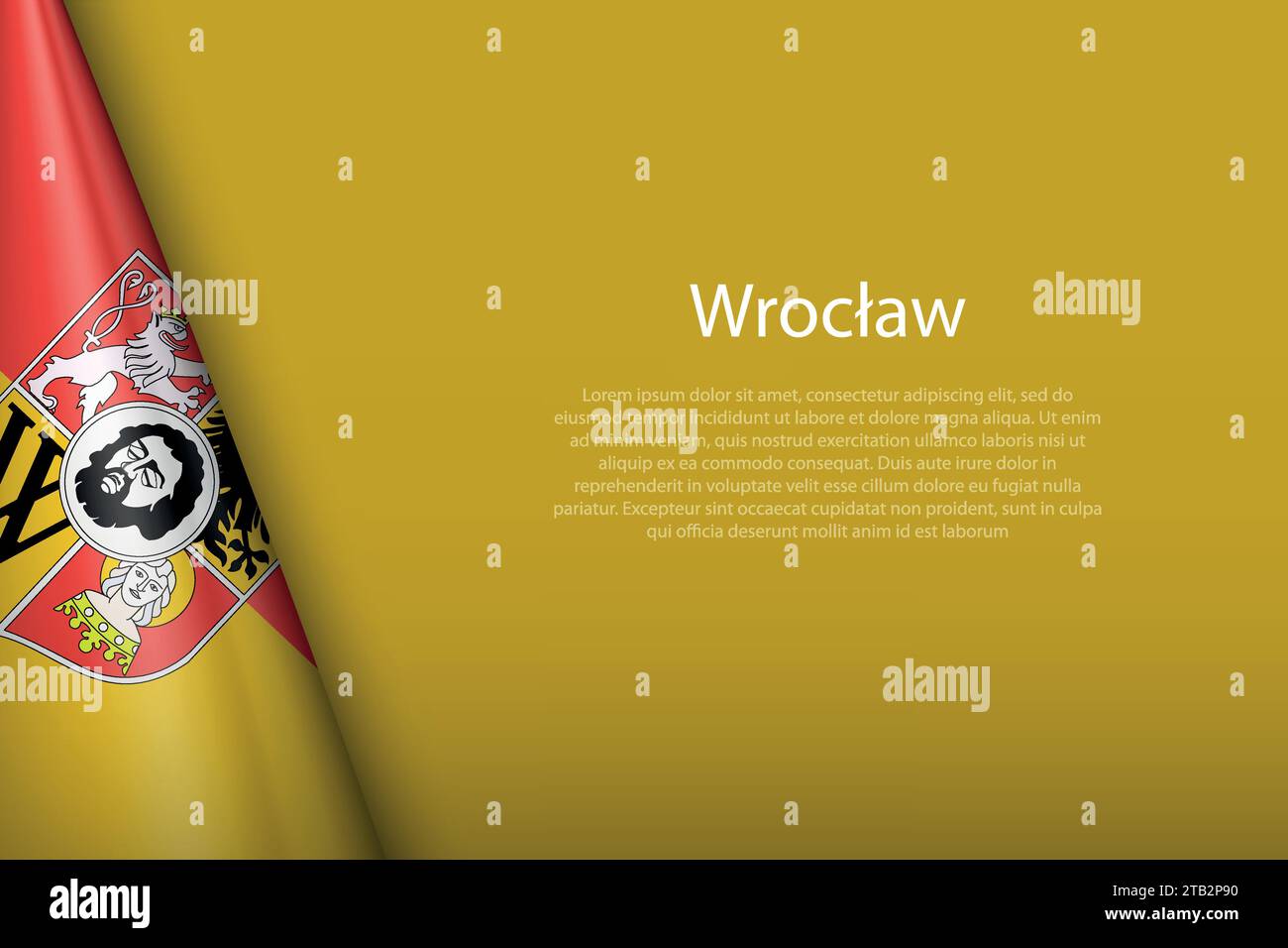 3d flag of Wroclaw, is a city of Poland, isolated on background with ...