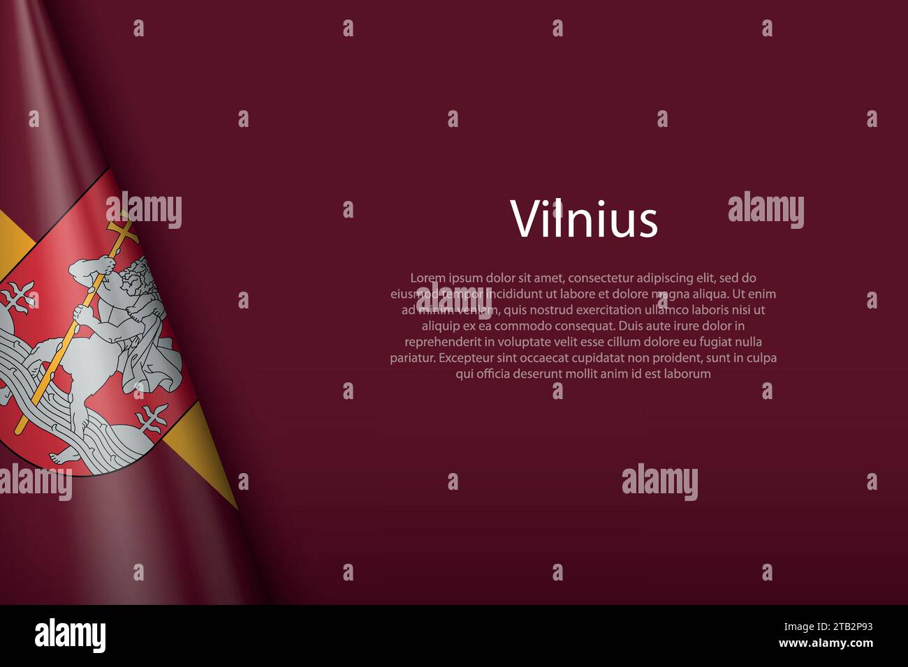 3d flag of Vilnius, is a city of Lithuania, isolated on background with ...