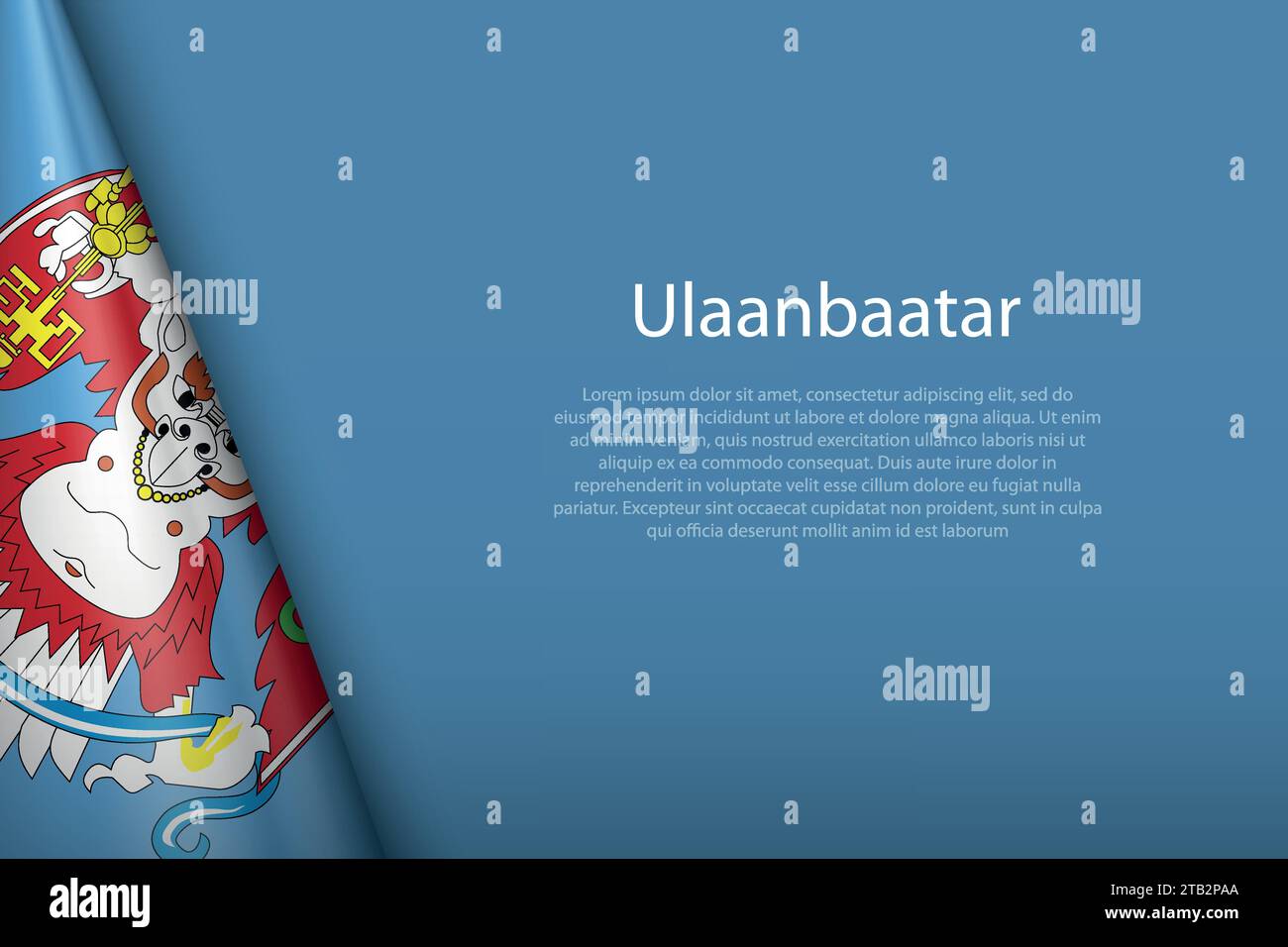 3d flag of Ulaanbaatar, is a city of Mongolia, isolated on background with copyspace Stock ...