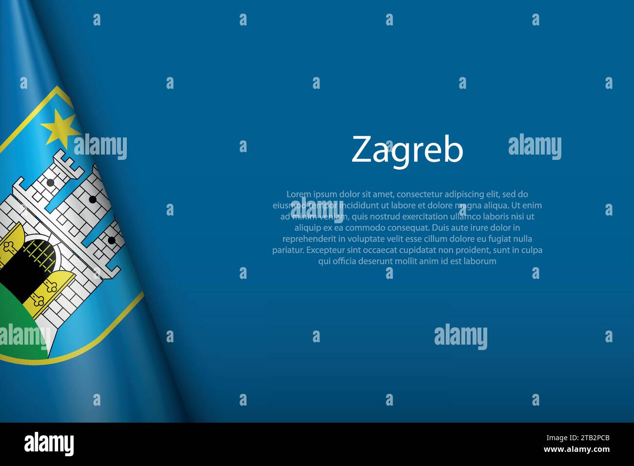 3d flag of Zagreb, is a city of Croatia, isolated on background with ...