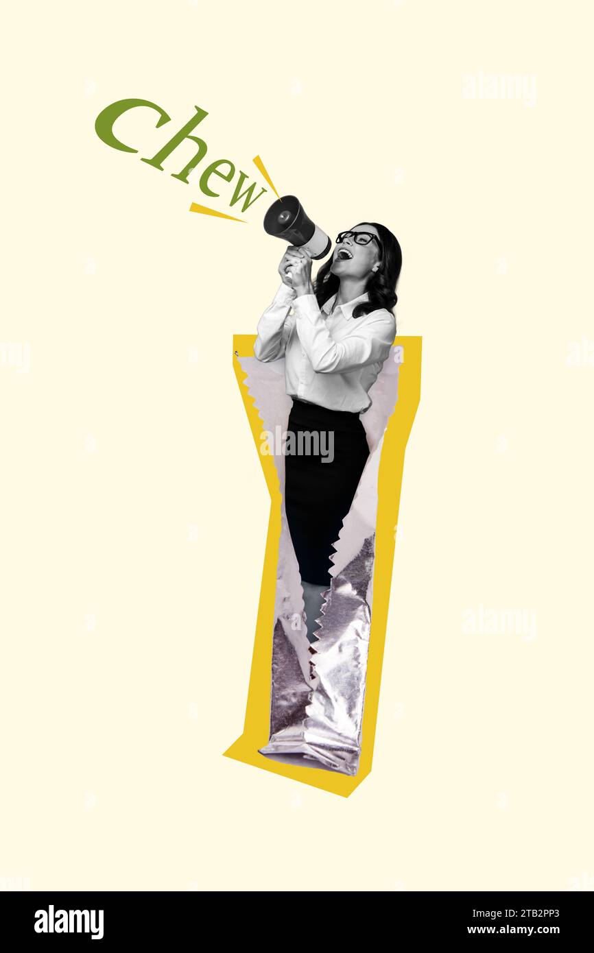Creative poster banner collage of business lady promoter wrapped in ...
