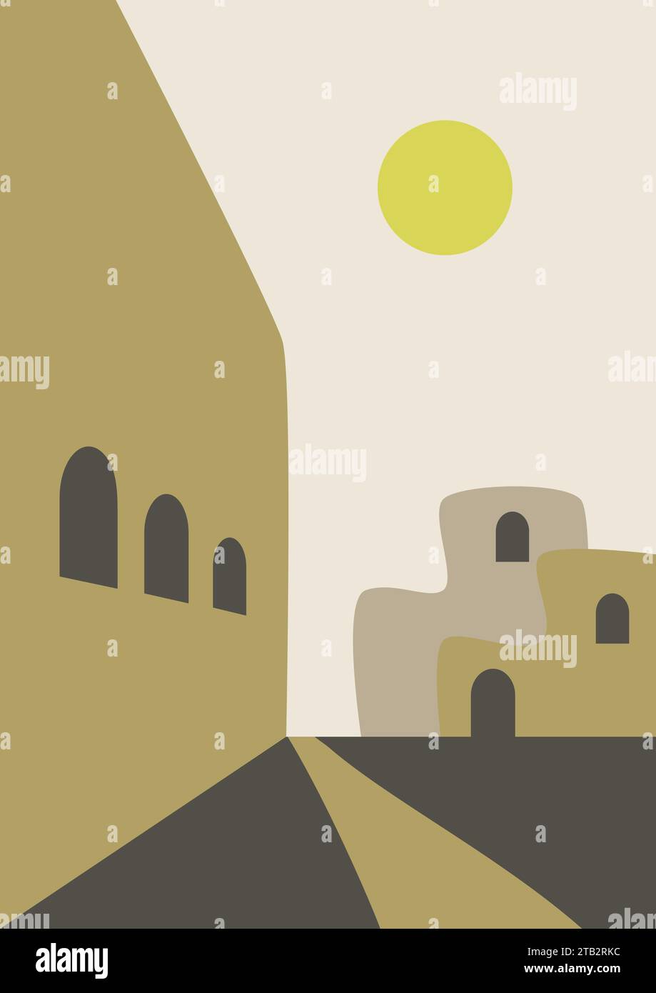 Aesthetic illustration poster of historical city scene. Middle East ...