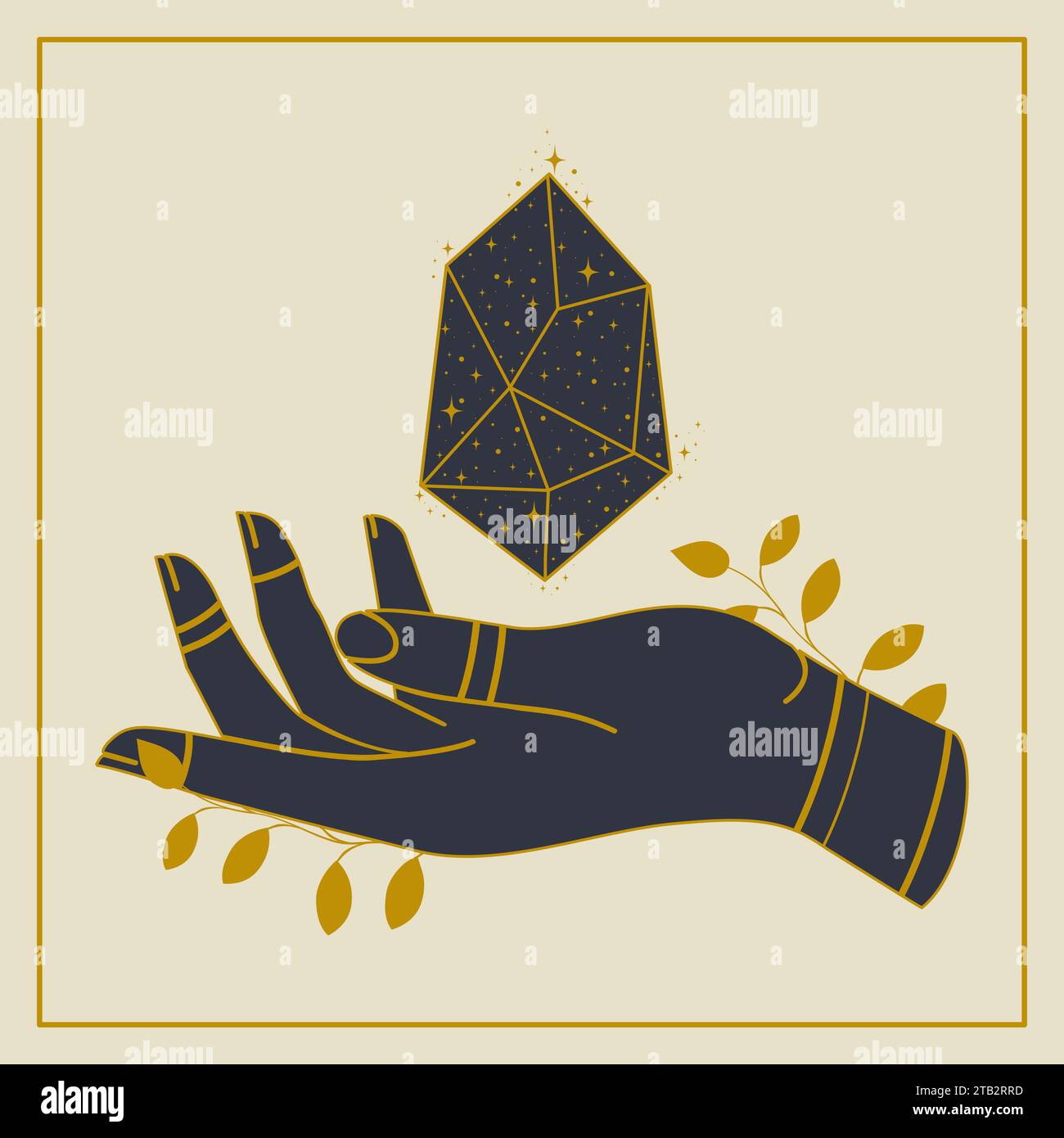 Mystic hand with healing crystal postcard illustration. Alchemy symbol ...