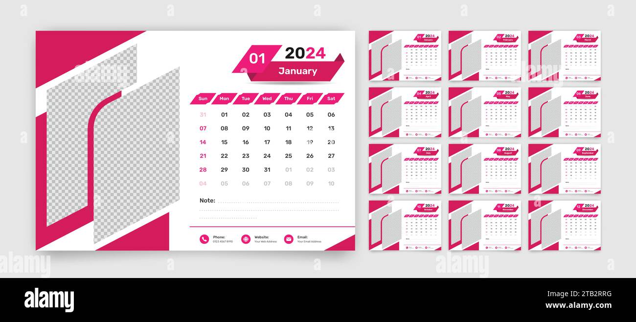 Simple designed business and office desk calendar template set for 2024 ...