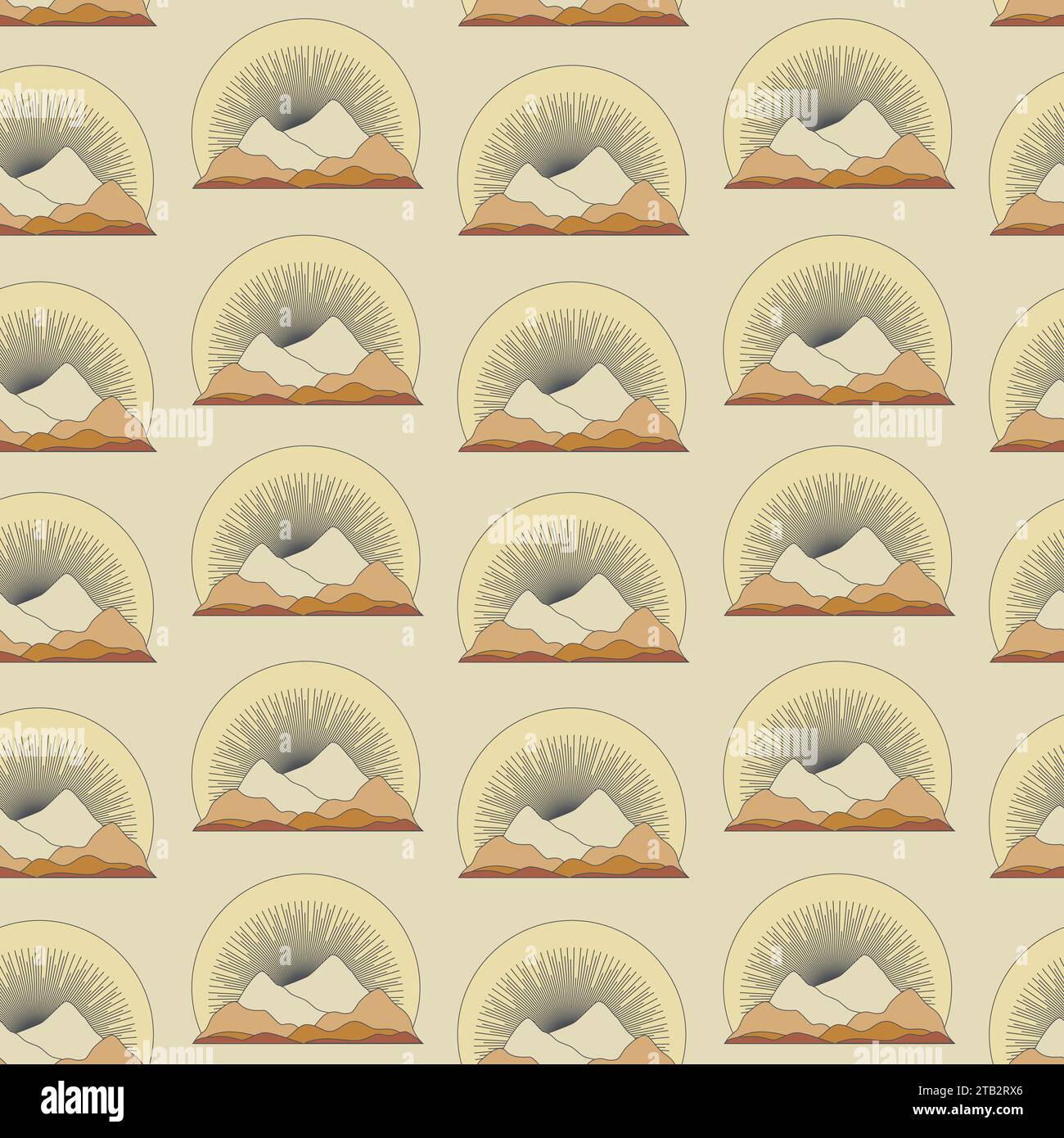 Seamless pattern with aesthetic mountains art. Linear vector ...