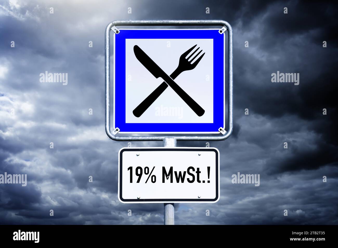 Restaurant Sign With Inscription 19% VAT Before Dark Clouds, Symbol ...