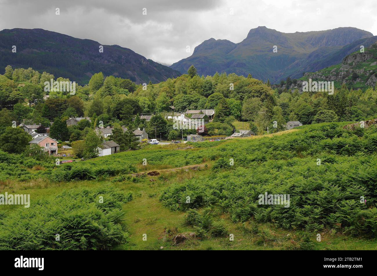 Elterwater Village and the Langdale Pikes, Cumbria, Lake District ...
