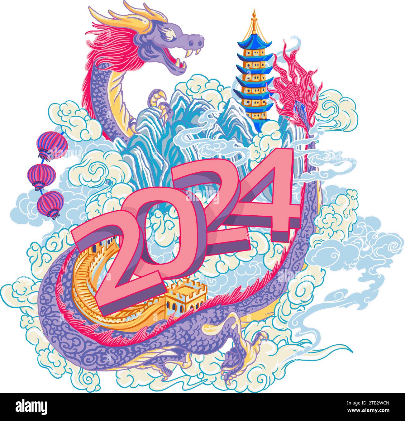 New Year card template for 2024 year of the dragon. is a design ...