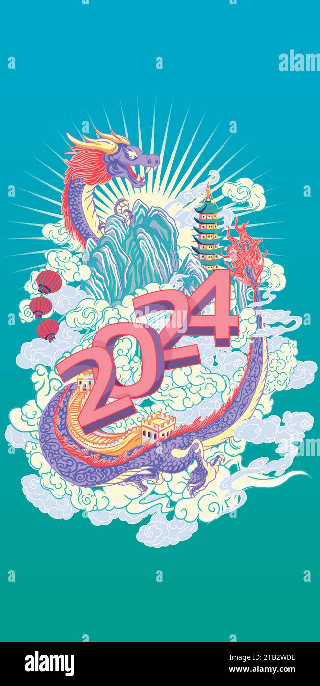 Chinese New Year 2024 Year of the Dragon vertical bapner suitable for ...