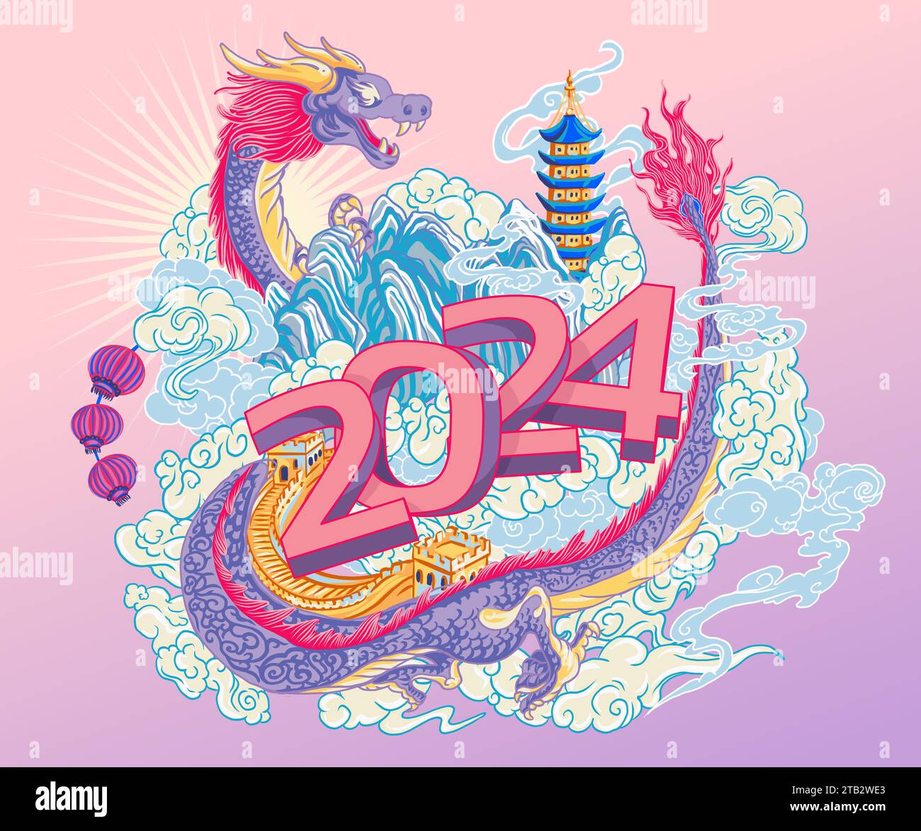 New Year card template for 2024 year of the dragon. is a design ...