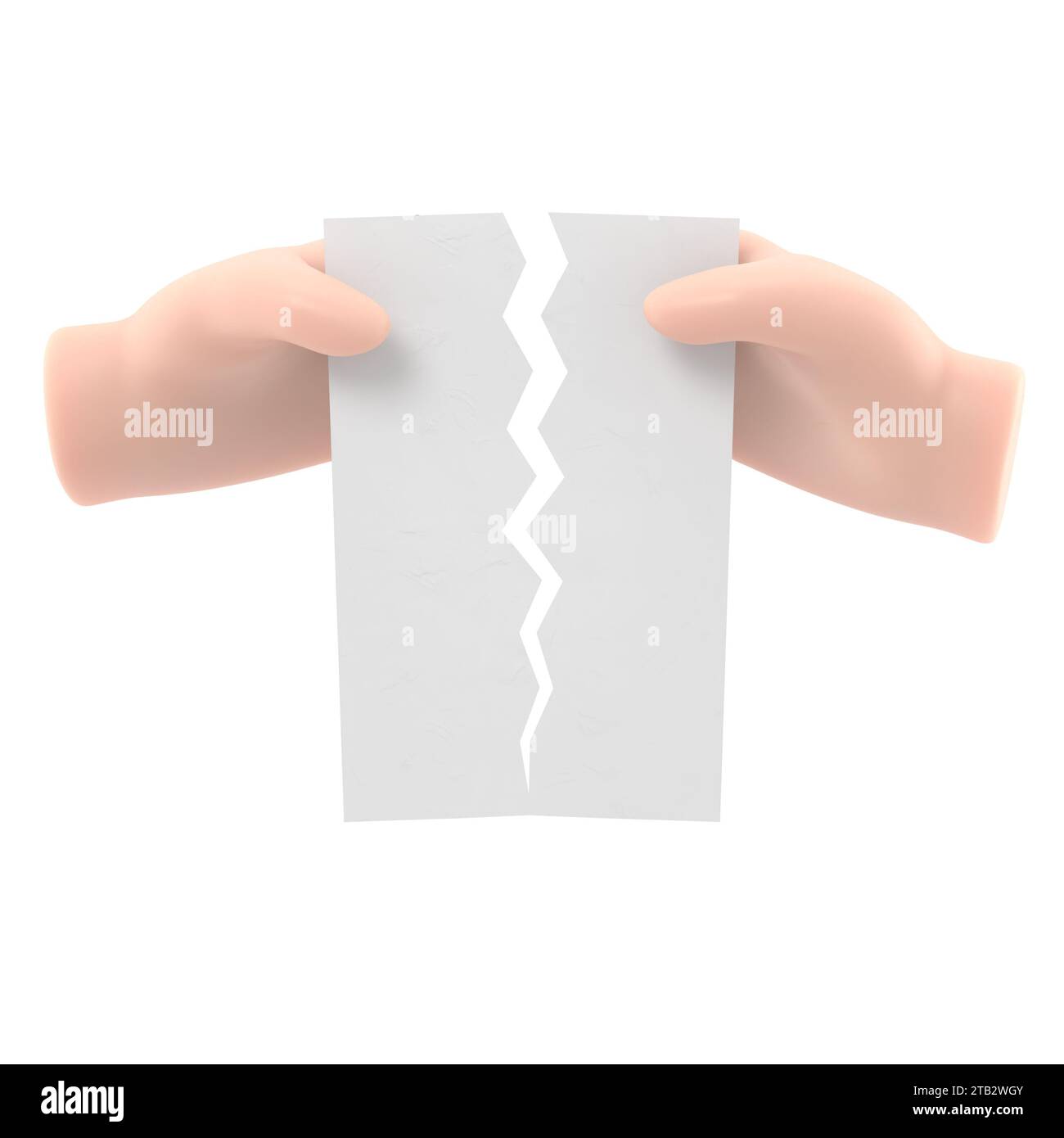 Male hands tearing a blank sheet of paper. 3D illustration of flat ...