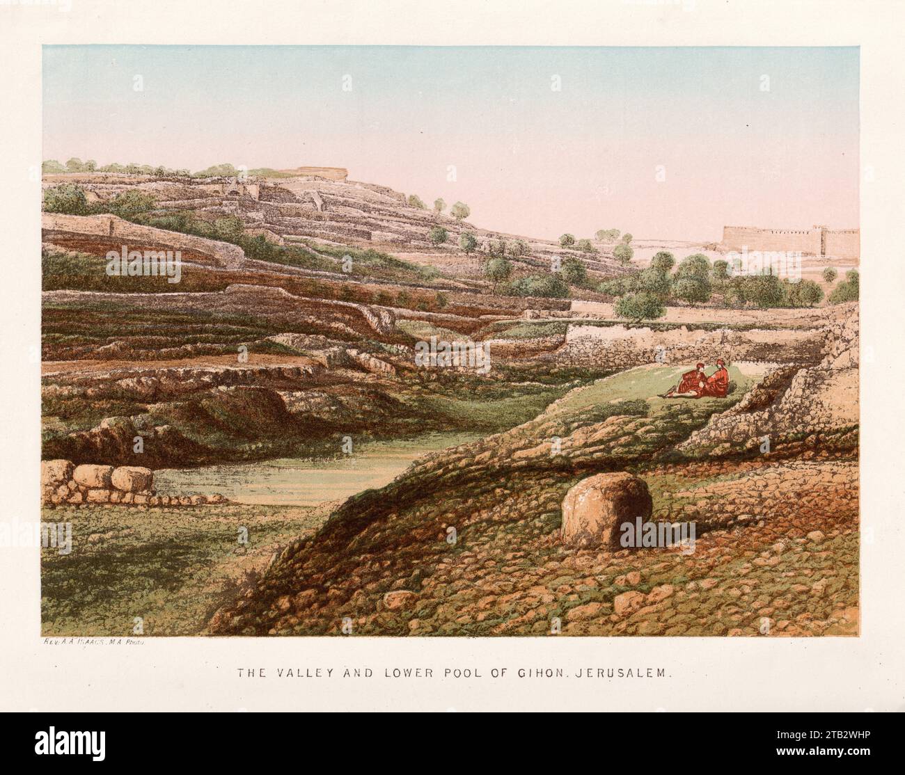 Colour illustration of The Valley and Lower Pool of Gihon, Jerusalem ...