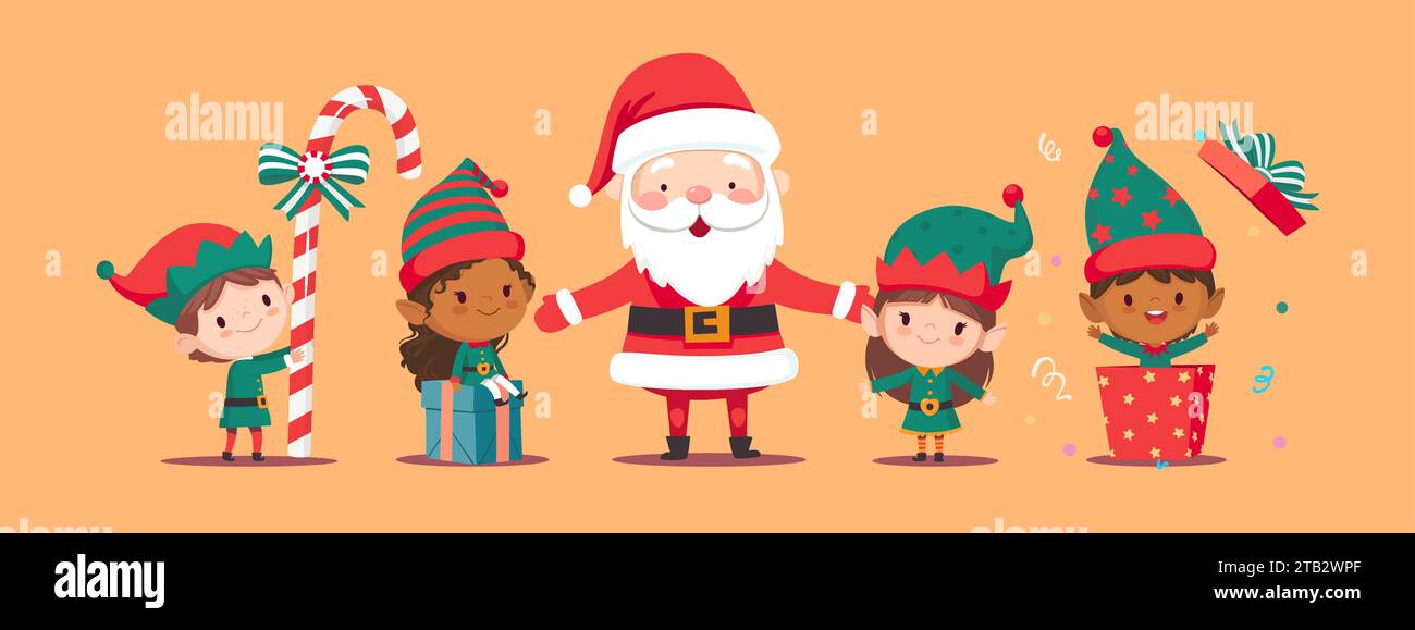 Christmas elves and Santa Claus Stock Vector Image & Art - Alamy