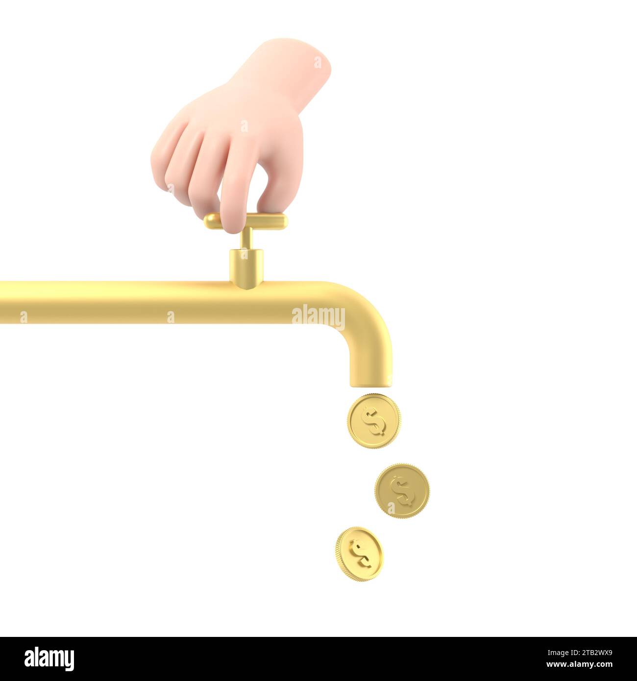 Money tap. 3d illustration flat design. Open a water tap,gold coins ...