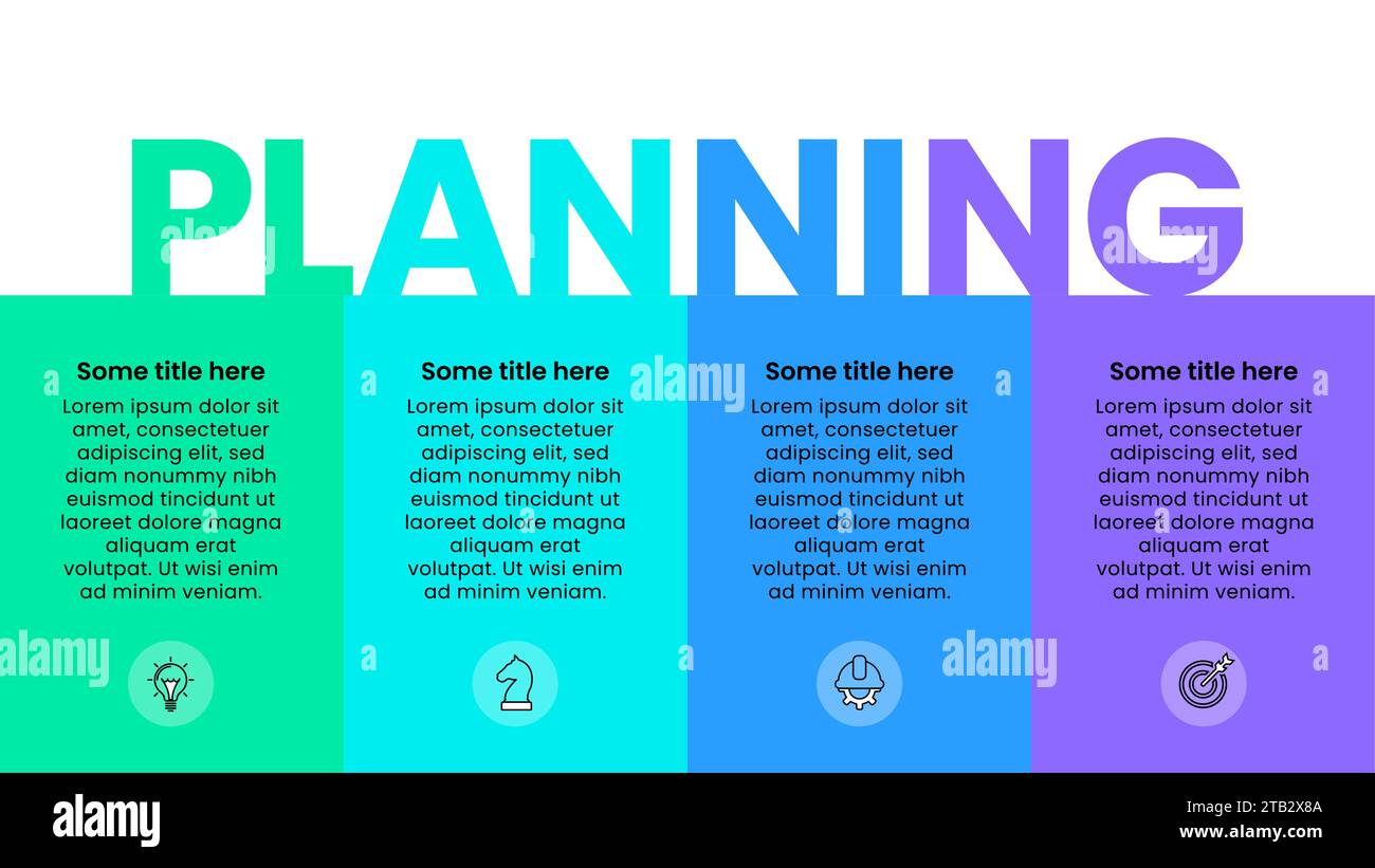 Infographic template with icons and 4 options or steps. Planning. Can ...