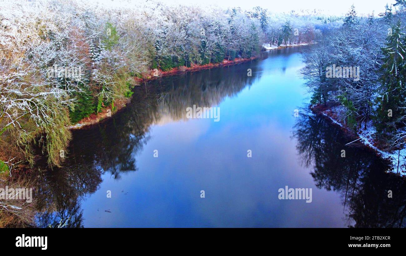 Winter Snowstorm Perigord National Forest Aerial Views Dordogne France ...