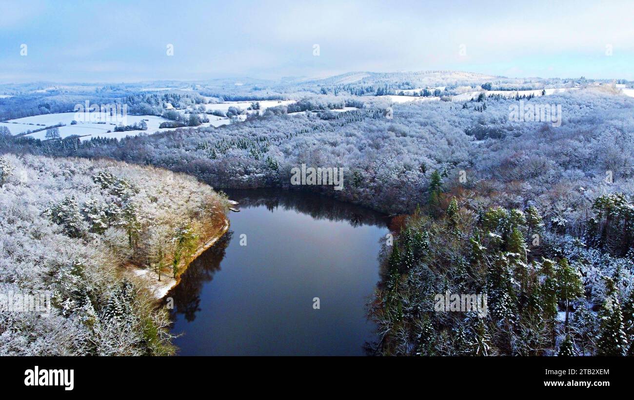 Winter Snowstorm Perigord National Forest Aerial Views Dordogne France ...