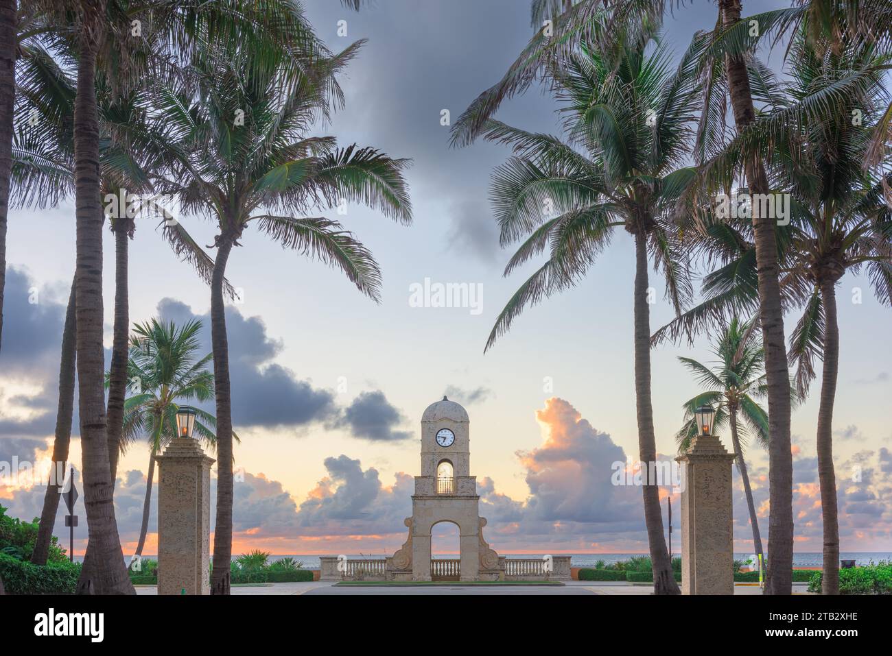 Palm Beach, Florida, USA clock tower on Worth Ave at dawn Stock Photo ...