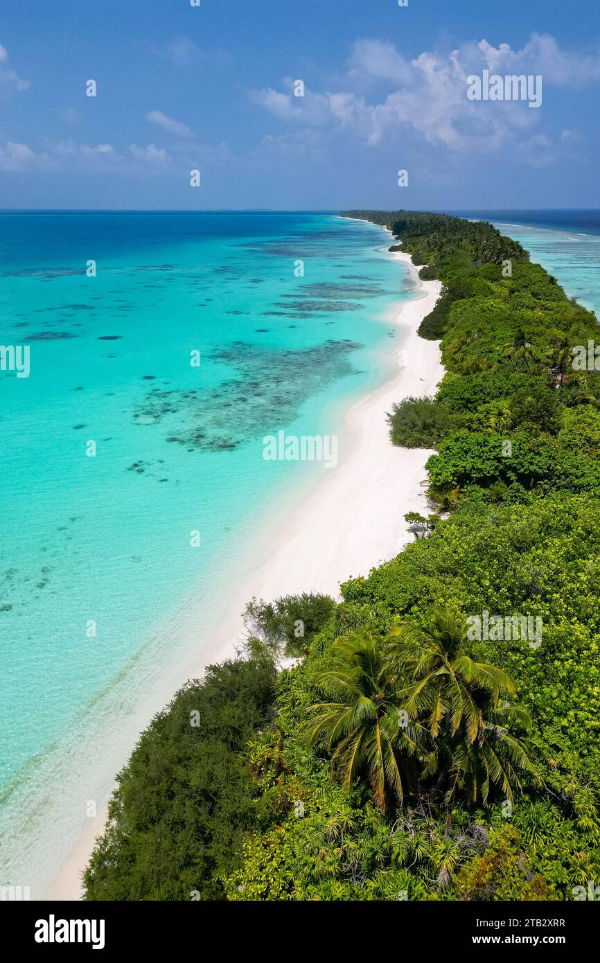stunning blue ocean and sandy white island maldives top drone aeral ...