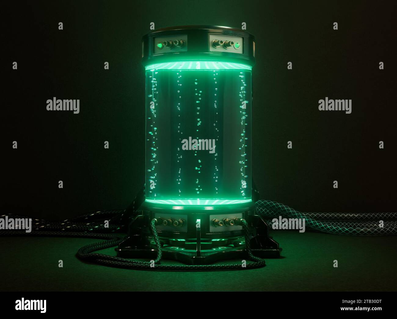 A dark futuristic concept science lab cryogenic test tube machine ...