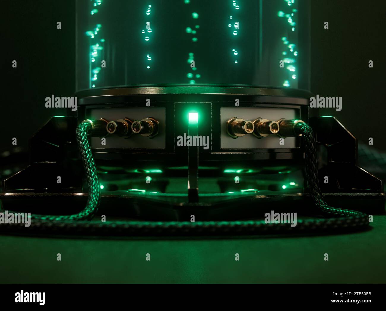 A dark futuristic concept science lab cryogenic test tube machine ...