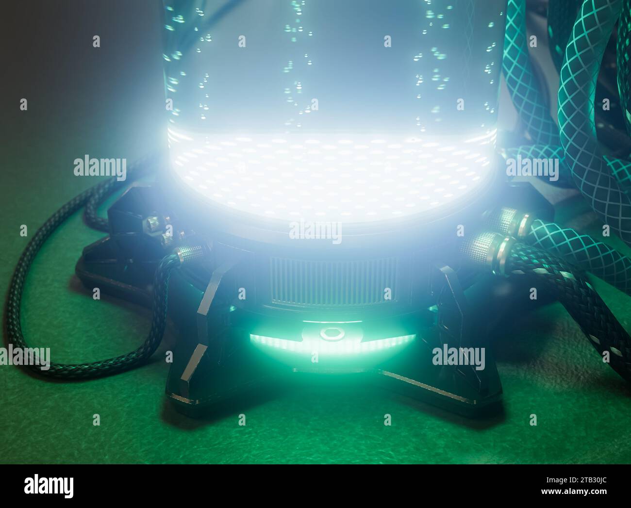 A dark futuristic concept science lab cryogenic test tube machine ...