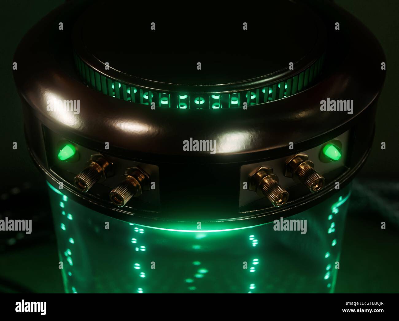 A dark futuristic concept science lab cryogenic test tube machine ...