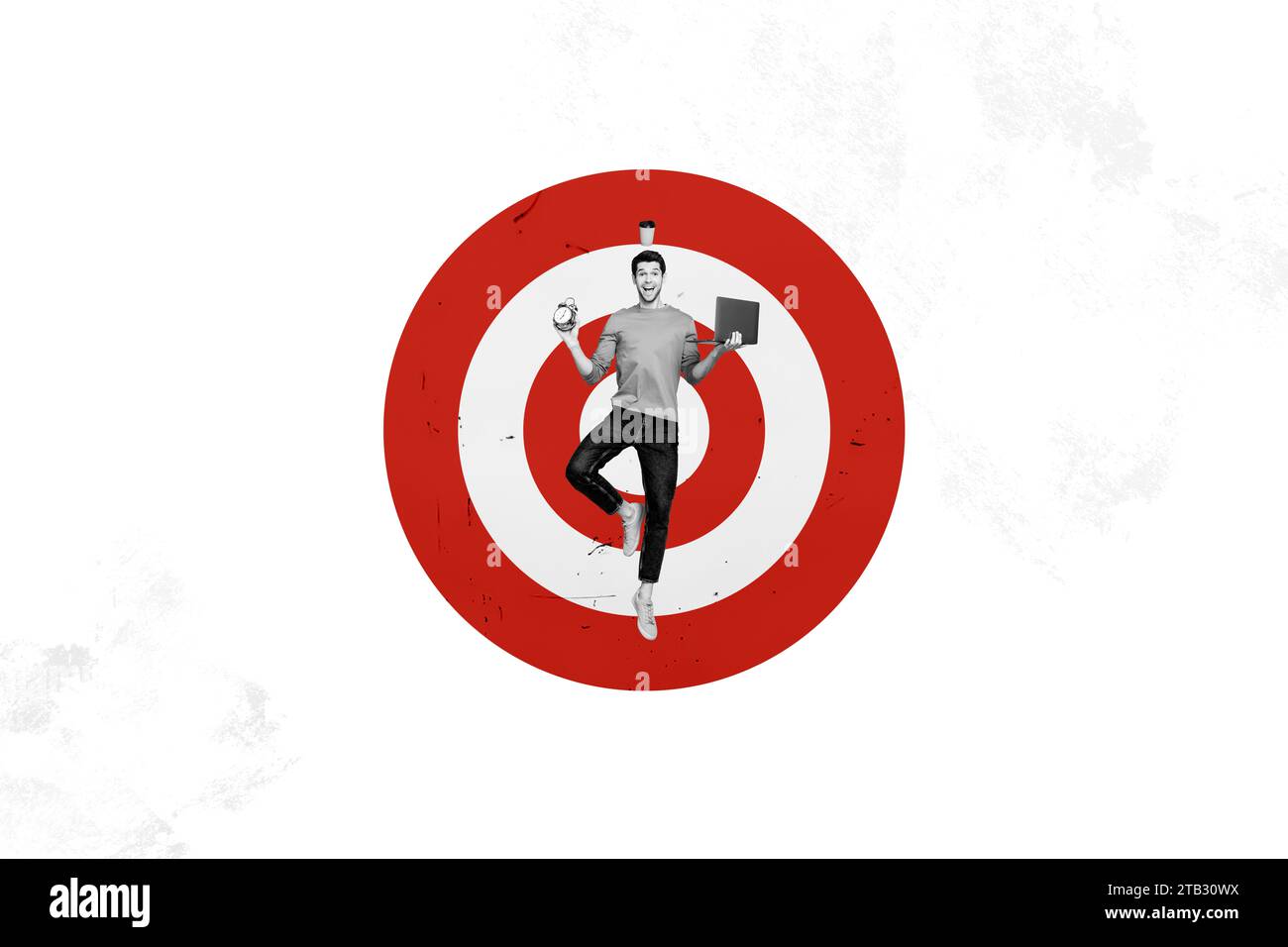 Collage illustration of young guy excited workaholic busy holding ...