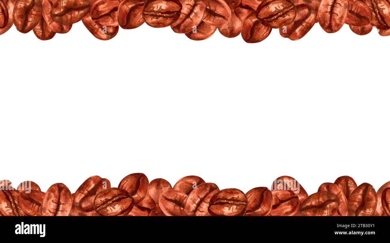Horizontal seamless border, frame of coffee beans. Aroma of Robusta and ...