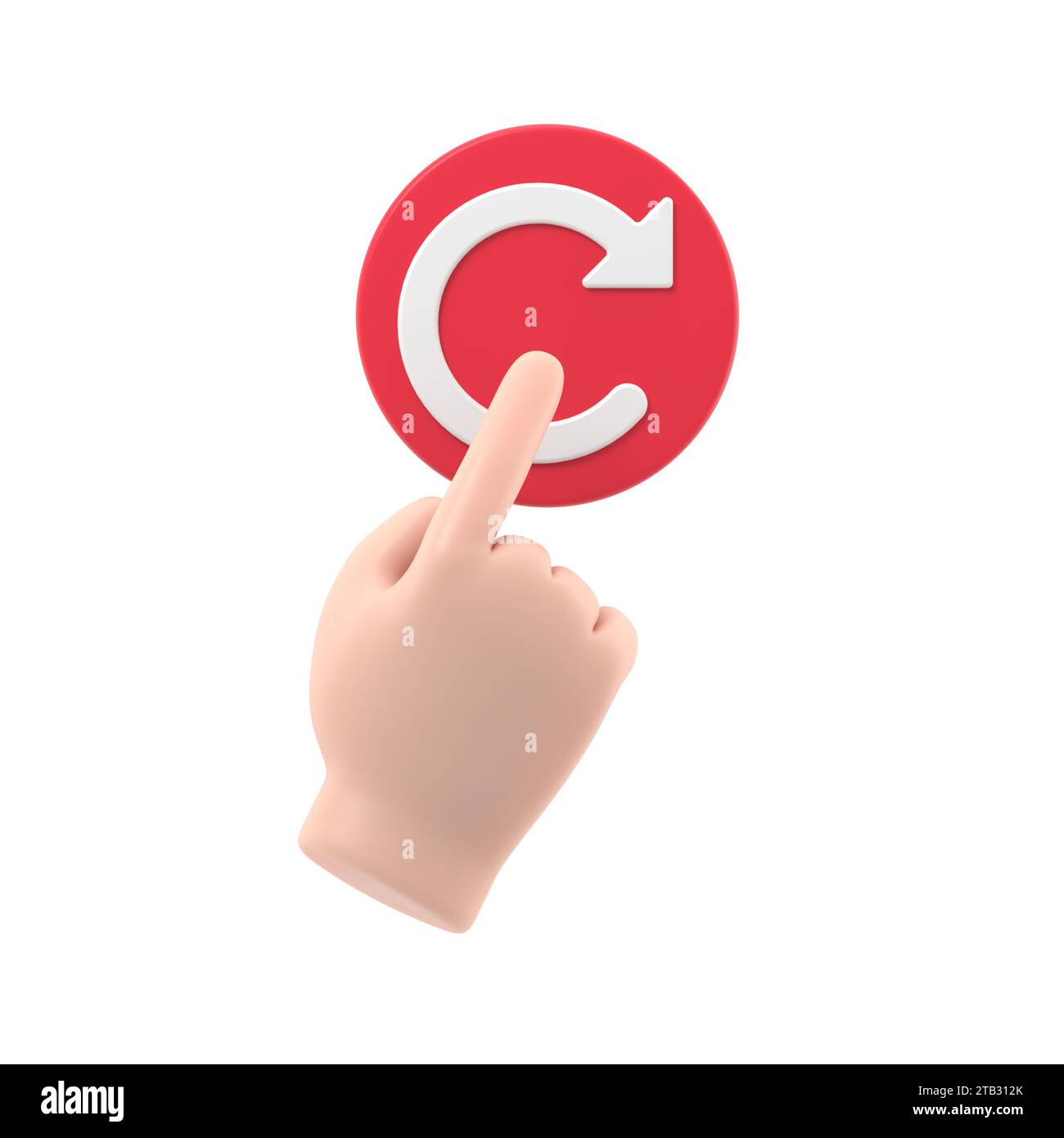 Reboot concept. Restarting technology. Hand to push big red button. 3d ...