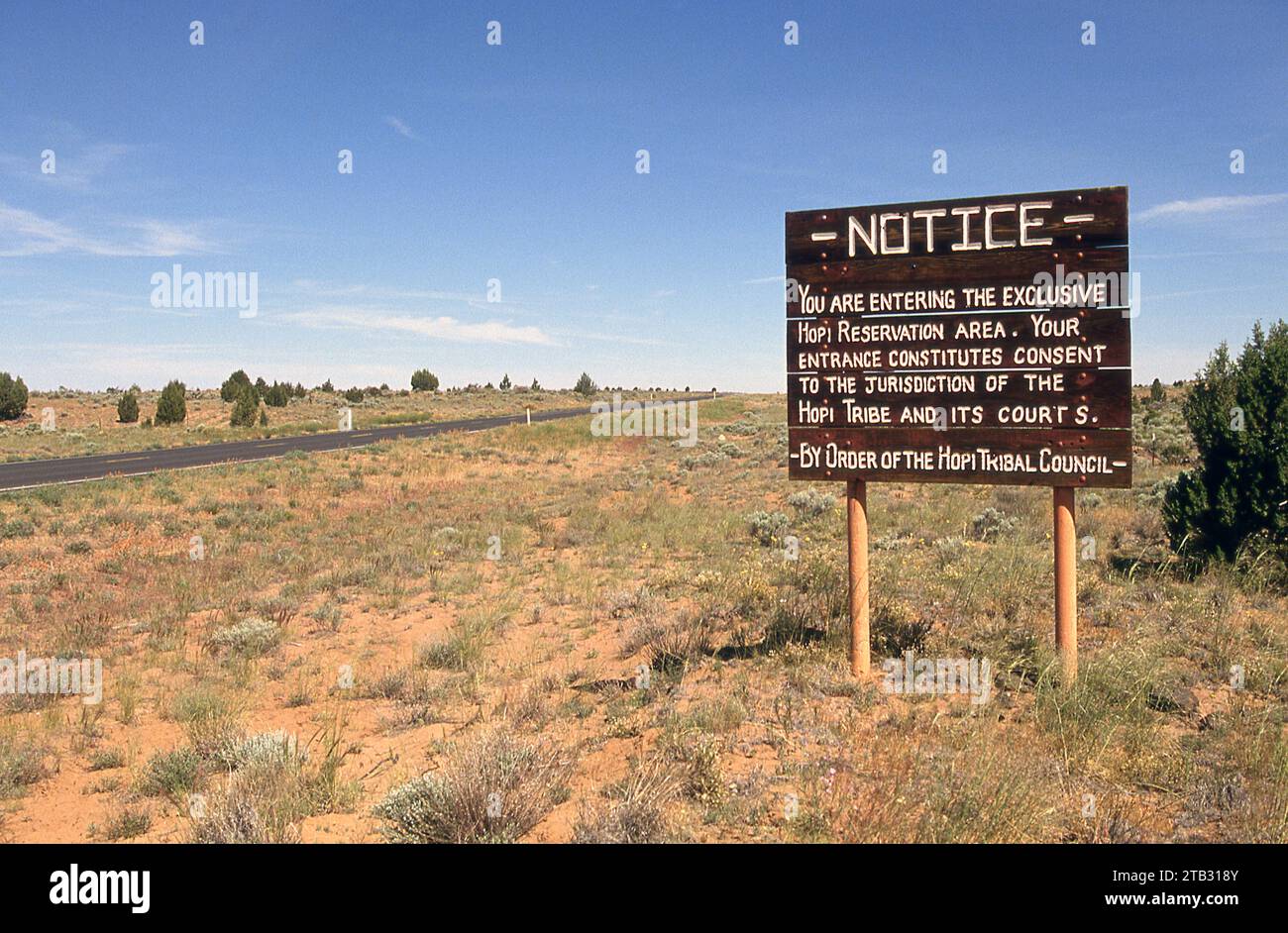 Hopi reservation boundary sign on a road trip in the Four Corners ...