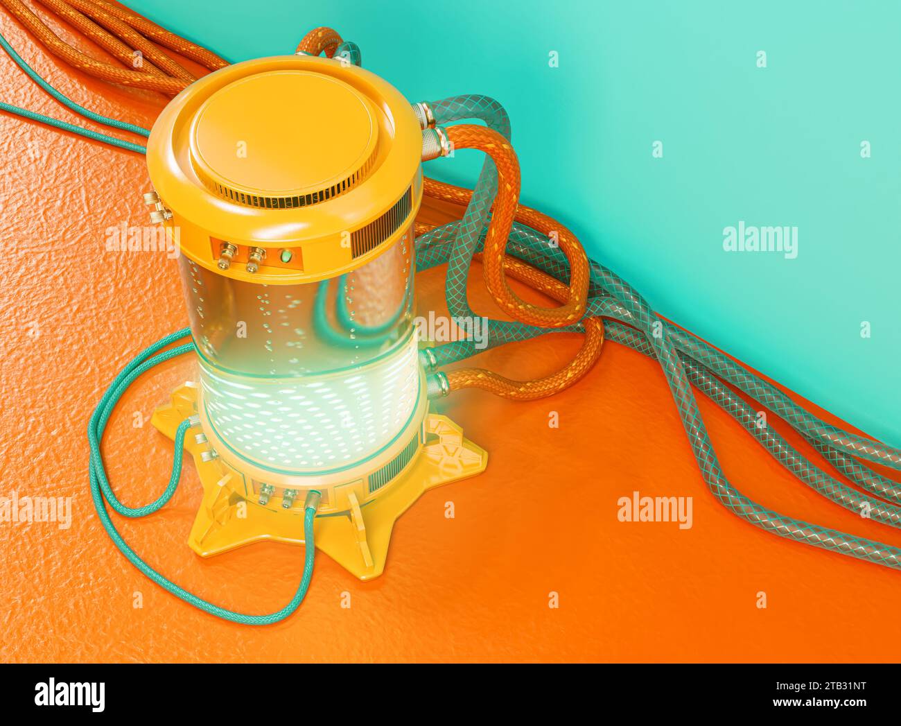 A brightly colored futuristic concept science lab cryogenic test tube ...