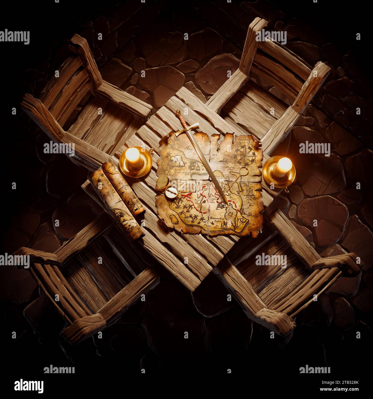 Enigmatic Ancient Pirate Treasure Map and Antique Swords Setup Stock ...