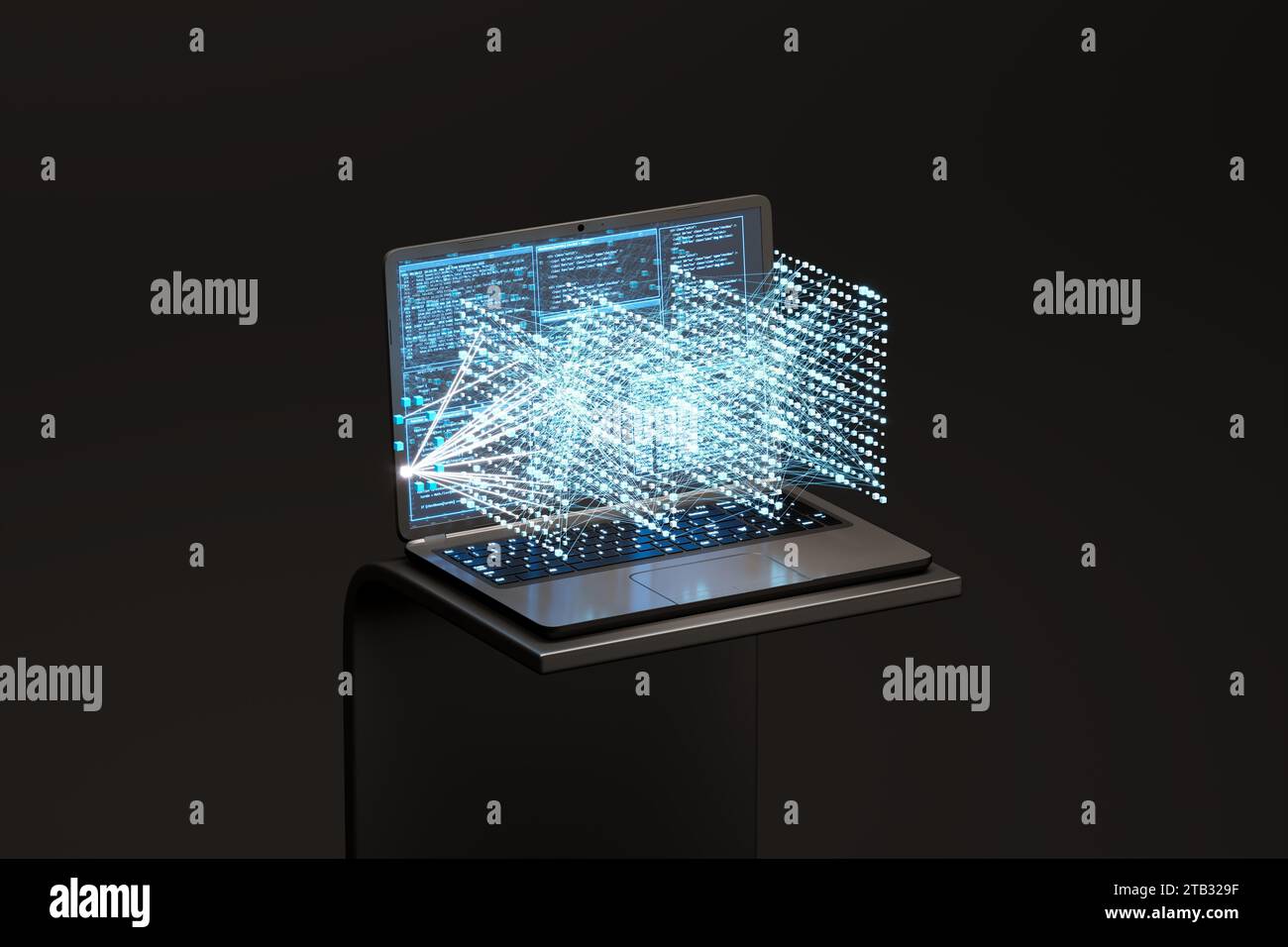 Vibrant 3D Data Stream Bursting from Laptop Screen - High-Tech Concept ...