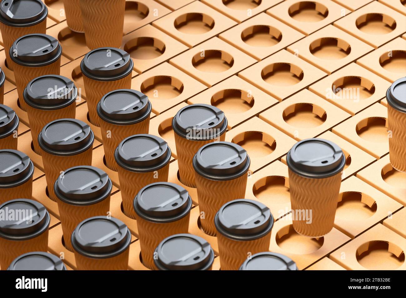 Vibrant Orange Backdrop with Checkered Arrangement of Coffee Cups Stock ...