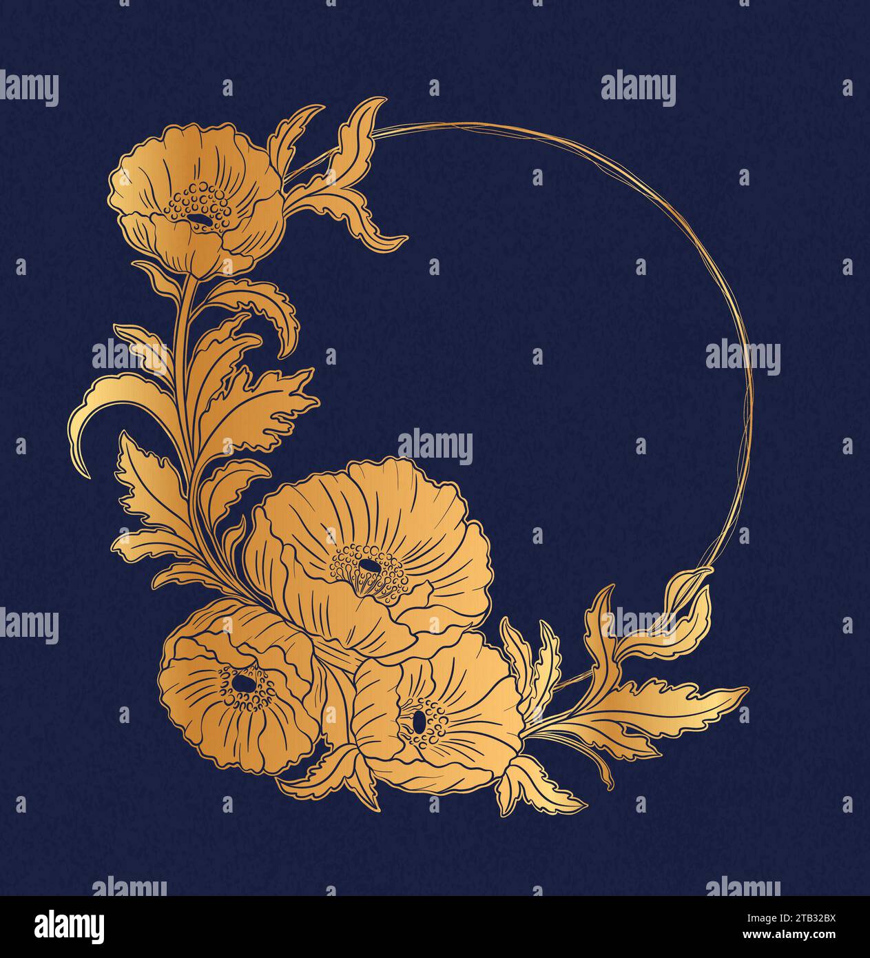 Floral poppy plant in art nouveau 1920-1930. Hand drawn with weaves of ...