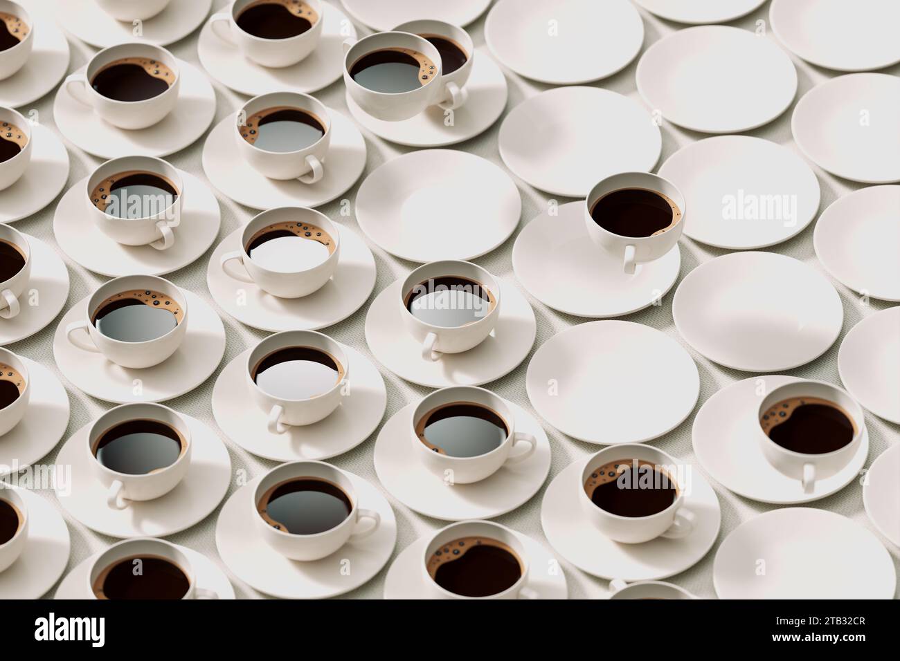Elegant Array of White Coffee Cups with Black Coffee on Textured ...