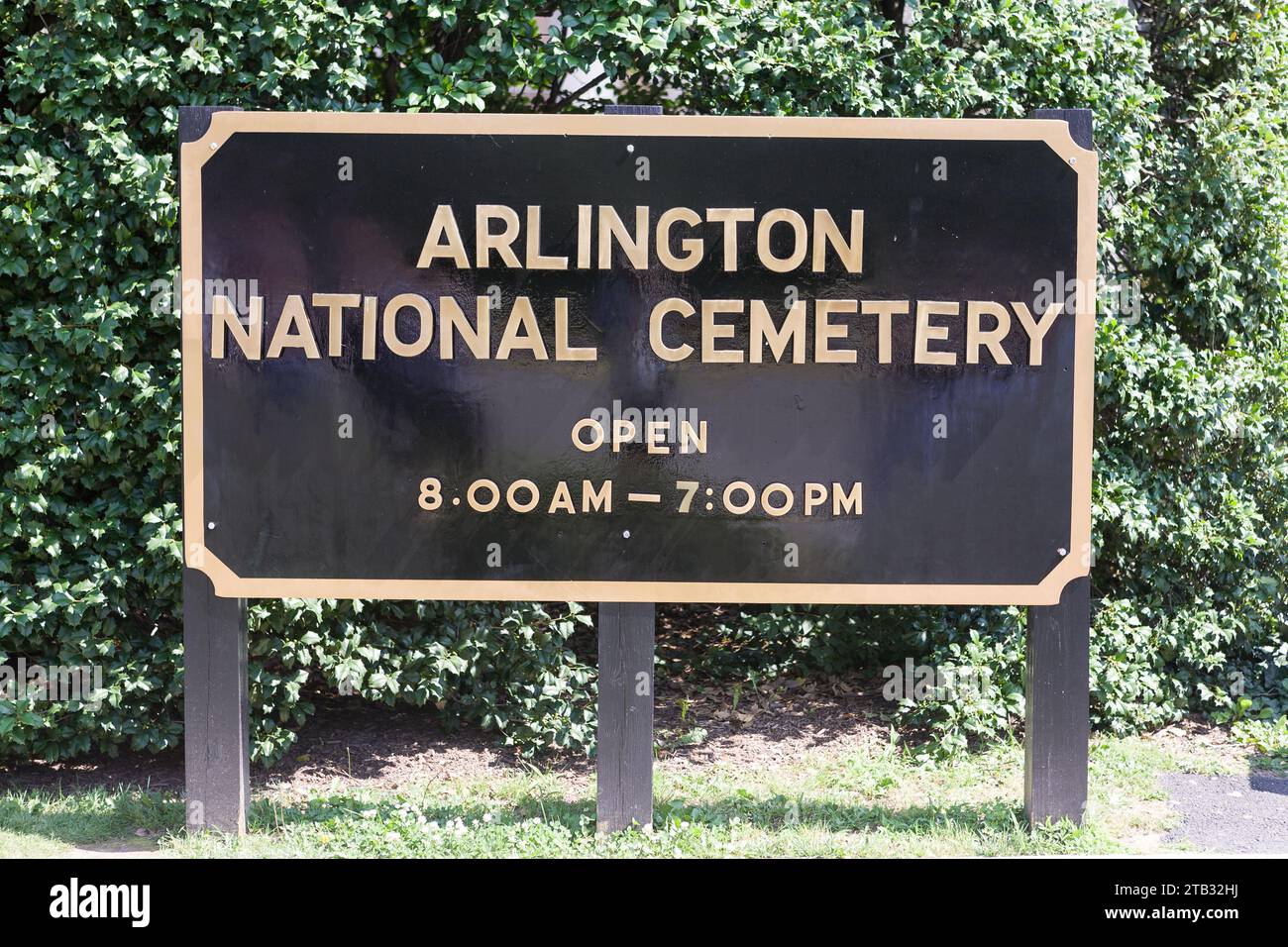 Sign at Arlington Cemetery indicating opening hours. Washington, DC ...